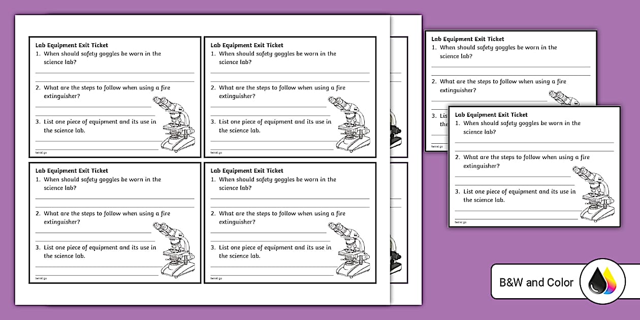 Science Lab Equipment Exit Tickets for 6th-8th Grade