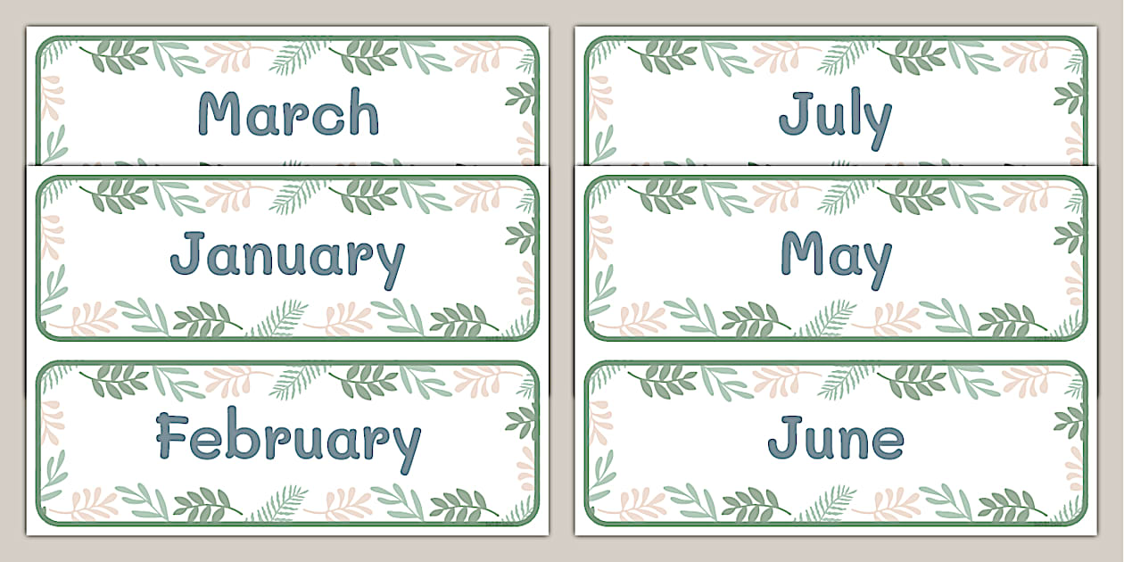 Editable Botanical-Themed Months of the Year Display Cards