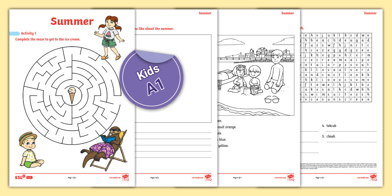 Twinkl ESL Summer Activity Sheet for Kids (teacher made)