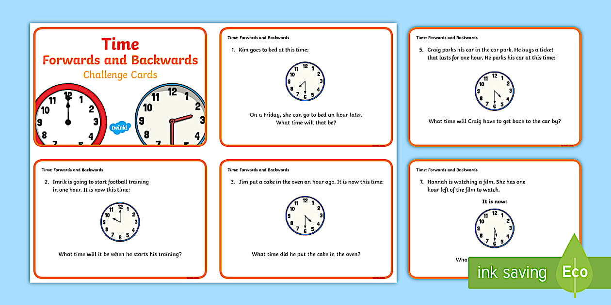 Time Forwards and Backwards 1 Hour Challenge Cards - Twinkl