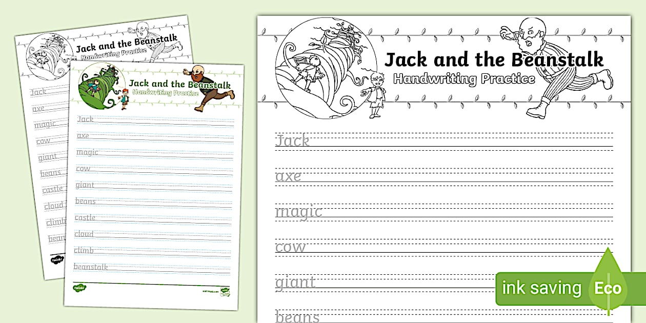 Jack and the Beanstalk Handwriting Practice Worksheet