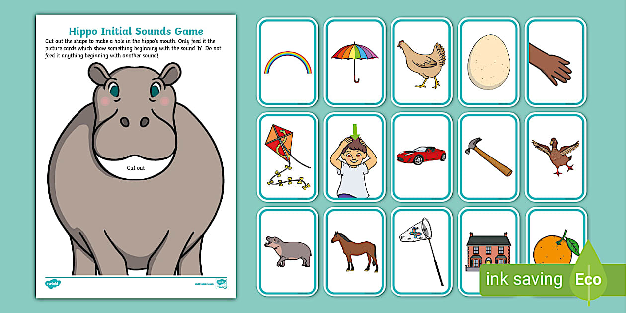 Hippo Initial Sound Game: Letter h (teacher made) - Twinkl