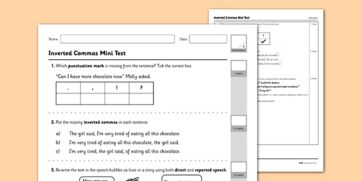 Editable Inverted Commas Test (teacher made) - Twinkl