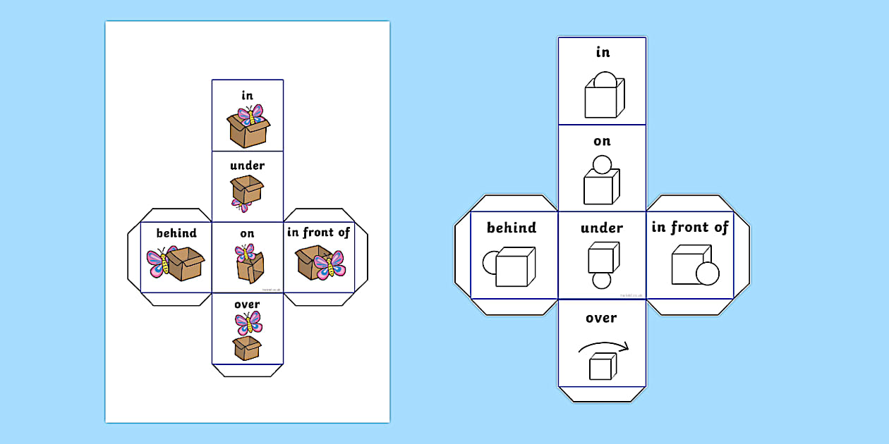 Editable Prepositions Dice Net (teacher made) - Twinkl