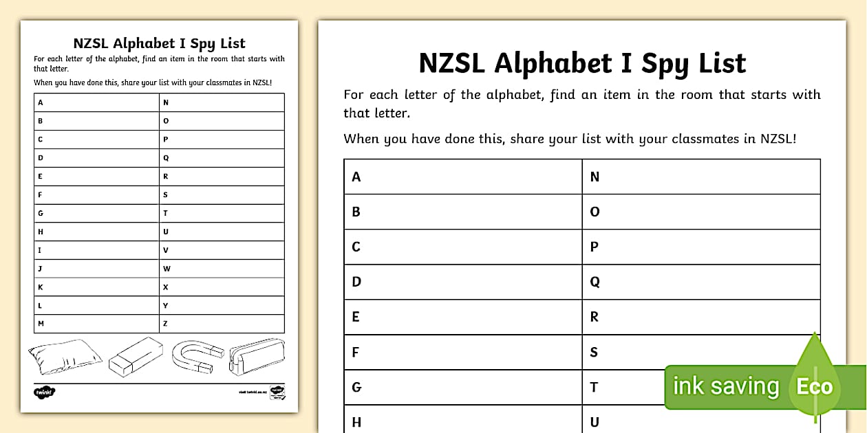 NZSL Alphabet I Spy List (teacher made) - Twinkl