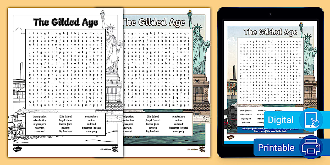 Gilded Age Word Search for 6th-8th Grade - Twinkl