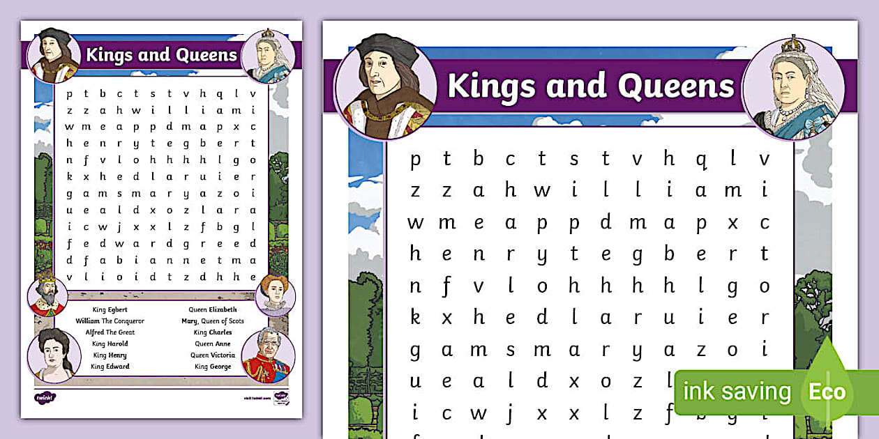 Kings and Queens Word Search (teacher made) - Twinkl