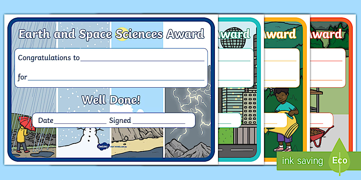 Cursive Earth and Space Sciences F-2 Award Certificates