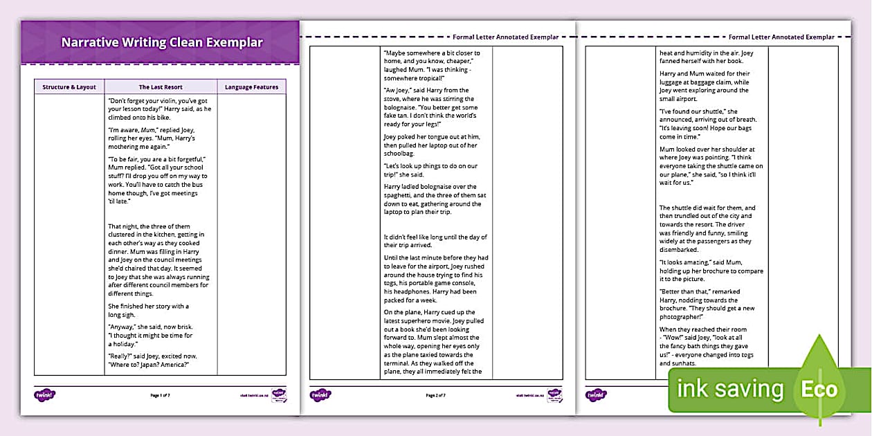 Year 7-8 Narrative Writing Clean Exemplar (teacher made)