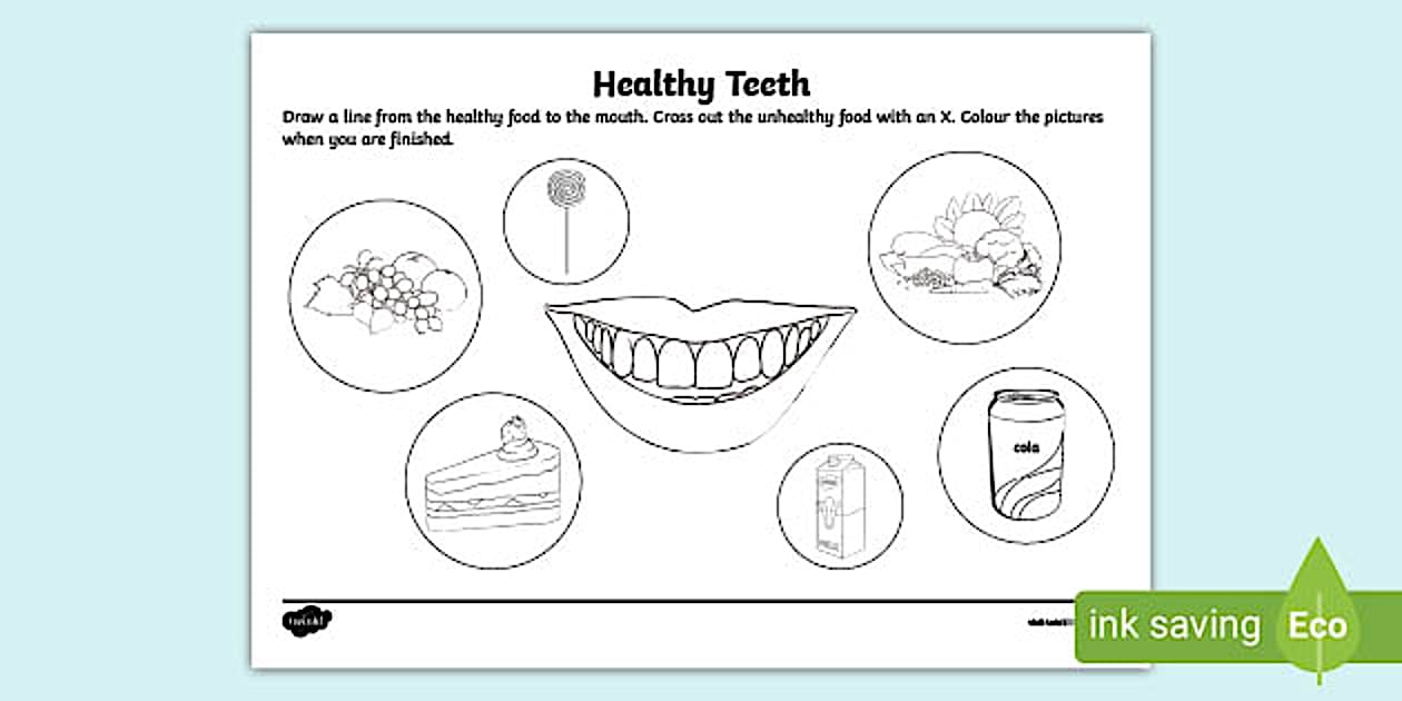 Healthy Teeth Colouring Page (teacher made) - Twinkl