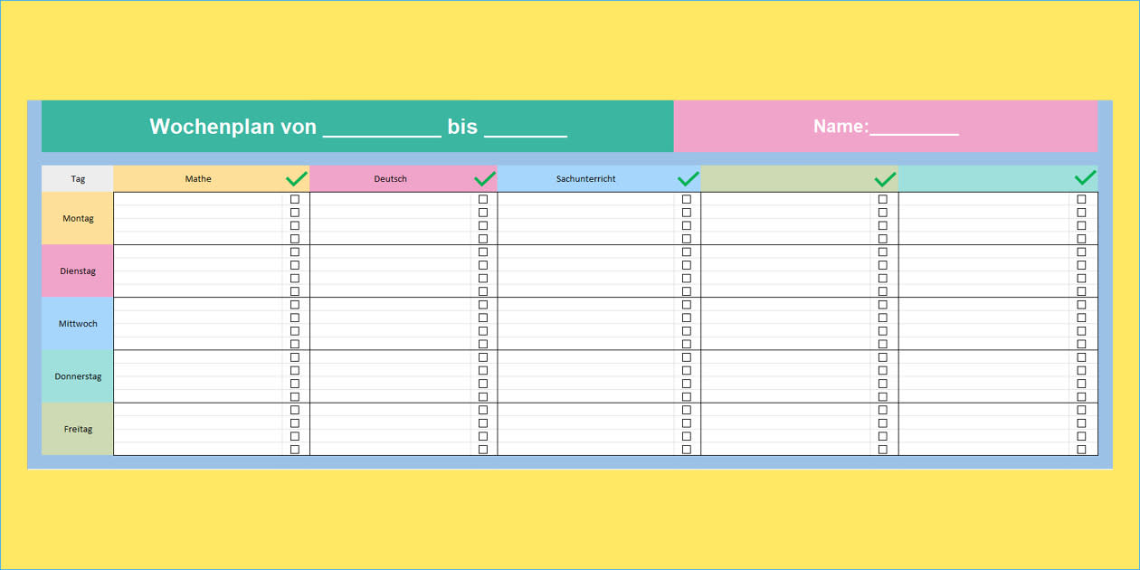 Wochenplan - Vorlage in Excel (professor feito) - Twinkl
