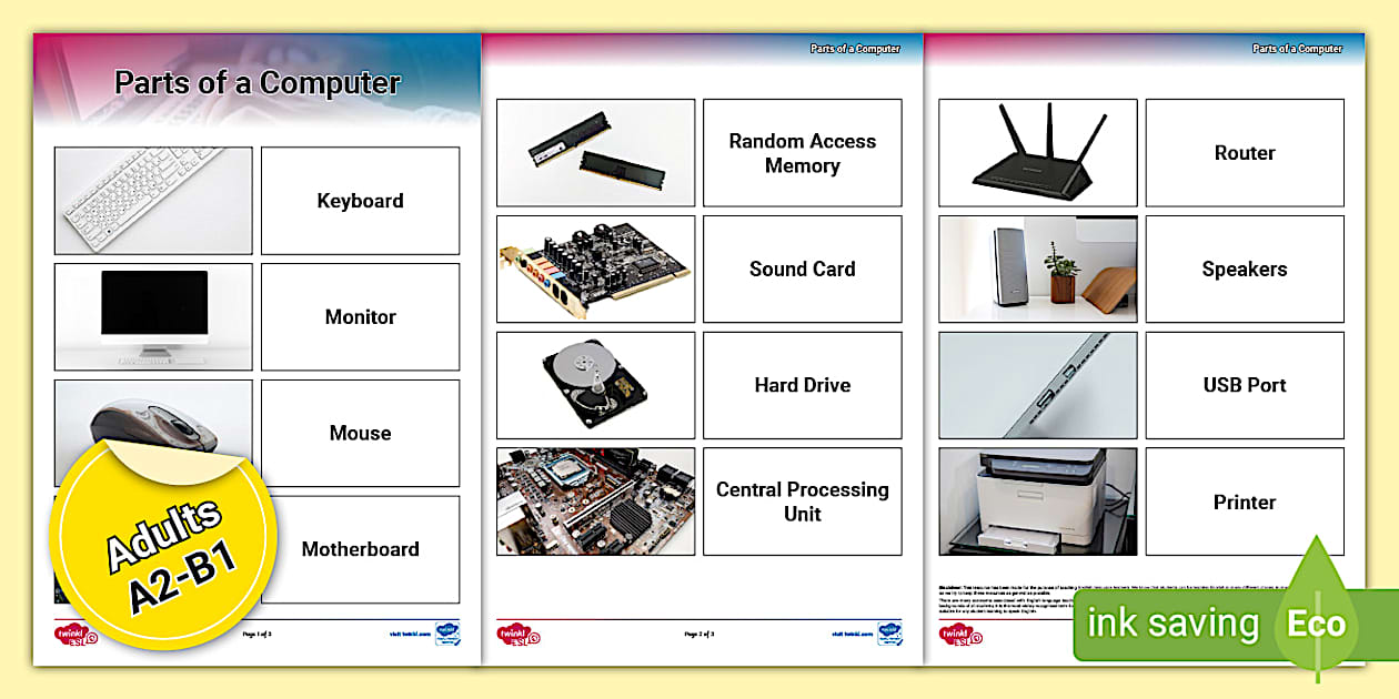 Parts of a Computer Matching Cards [Adults, A2-B1] - Twinkl