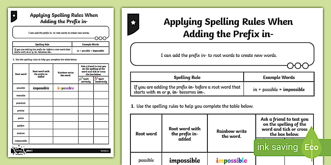 NSW Applying Spelling Rules When Adding the Prefix in- Differentiated
