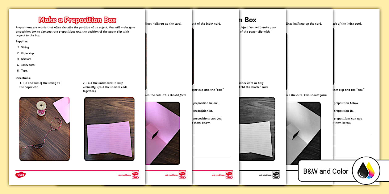 Make a Preposition Box Worksheet for 3rd-5th Grade - Twinkl