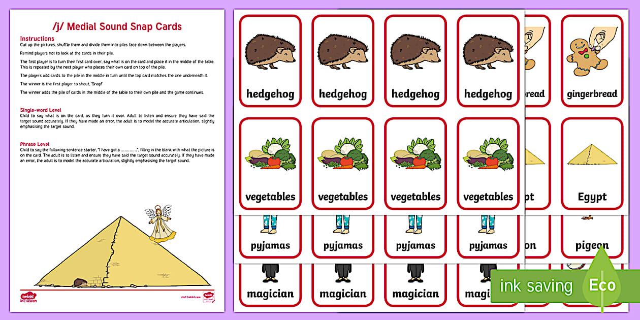 /j/ Medial Sound Snap Card Worksheet (teacher made) - Twinkl