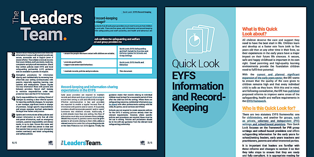 Quick Look: EYFS Information and Record-Keeping - Twinkl