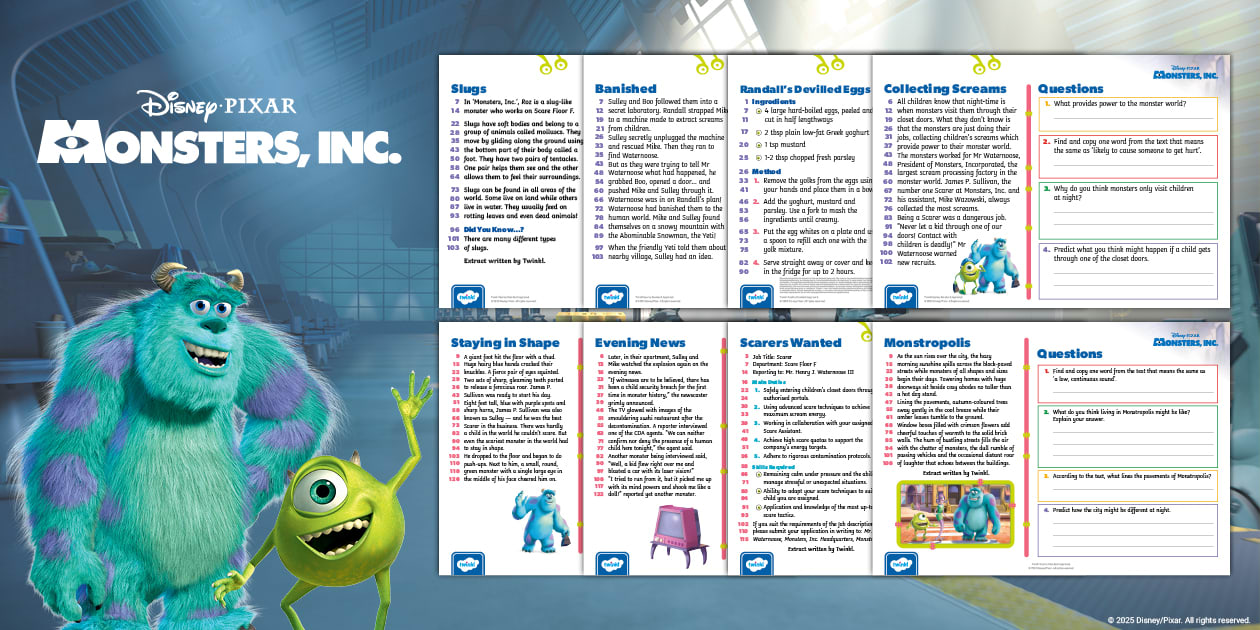 Monsters, Inc.: 60-Second Reads Activities