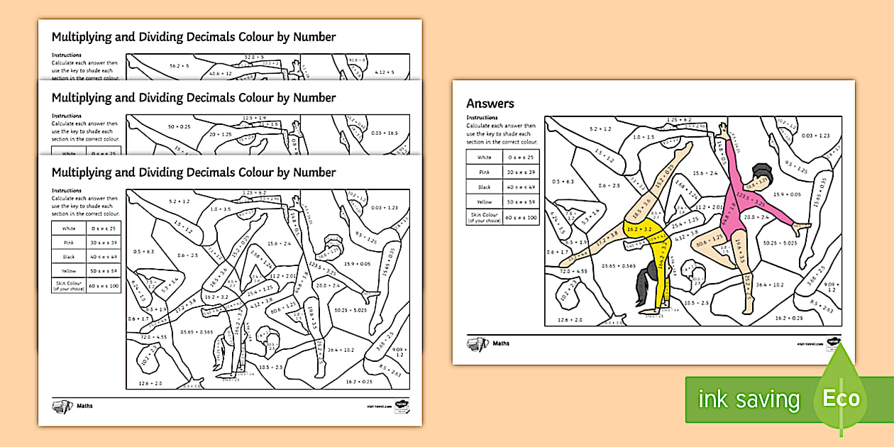 Multiplying and Dividing Decimals Color by Number - Twinkl