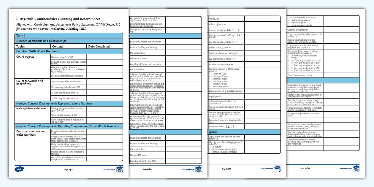 SID: Grade 5 Mathematics Planning and Record Sheet - Twinkl