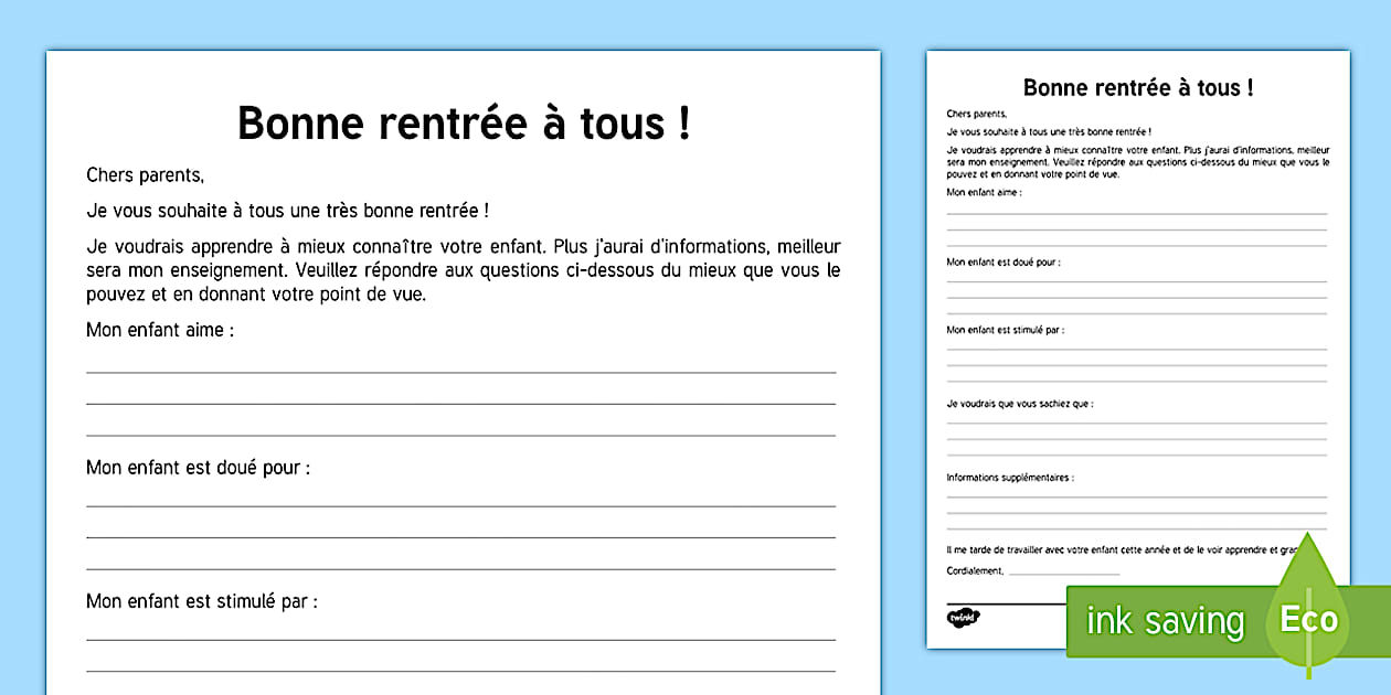 Feuille d'activités : lettre aux parents (Teacher-Made)