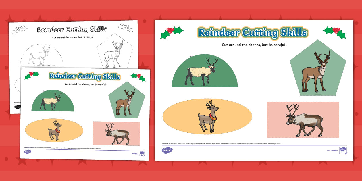 Reindeer Cutting Skills Activity (professor feito) - Twinkl