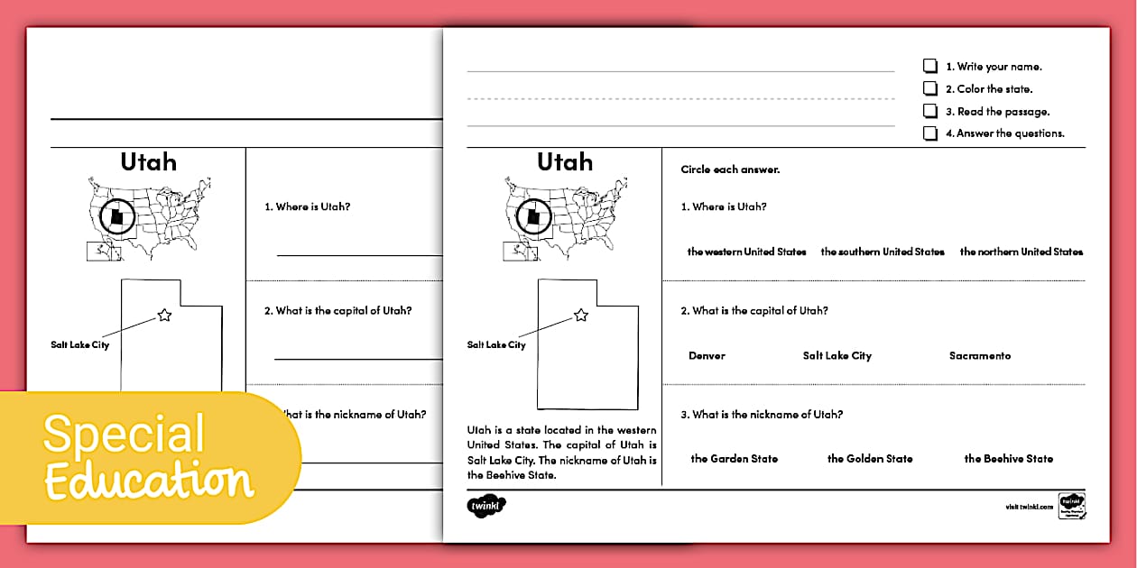 Utah State Report Worksheet for Special Education - Twinkl