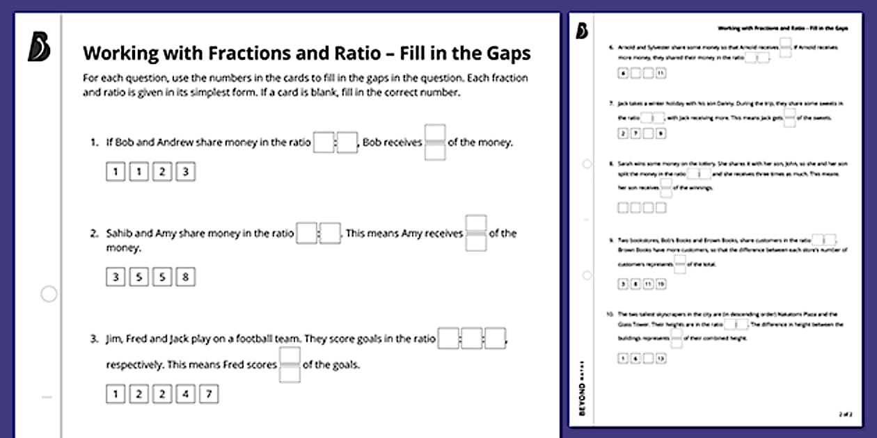 👉 Working With Fractions and Ratio – Fill in the Gaps | KS3 Maths