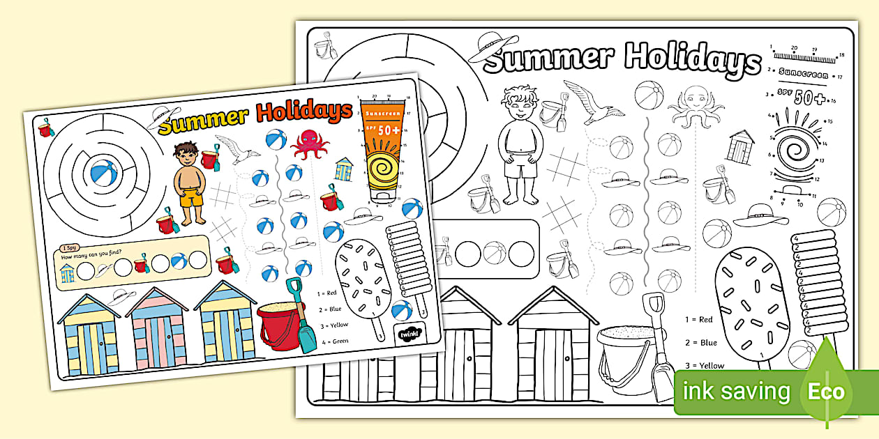 Kindergarten Activity Mat - Summer Holidays Theme - Twinkl