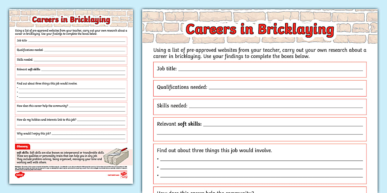 Careers in Bricklaying Research Activity (Teacher-Made)