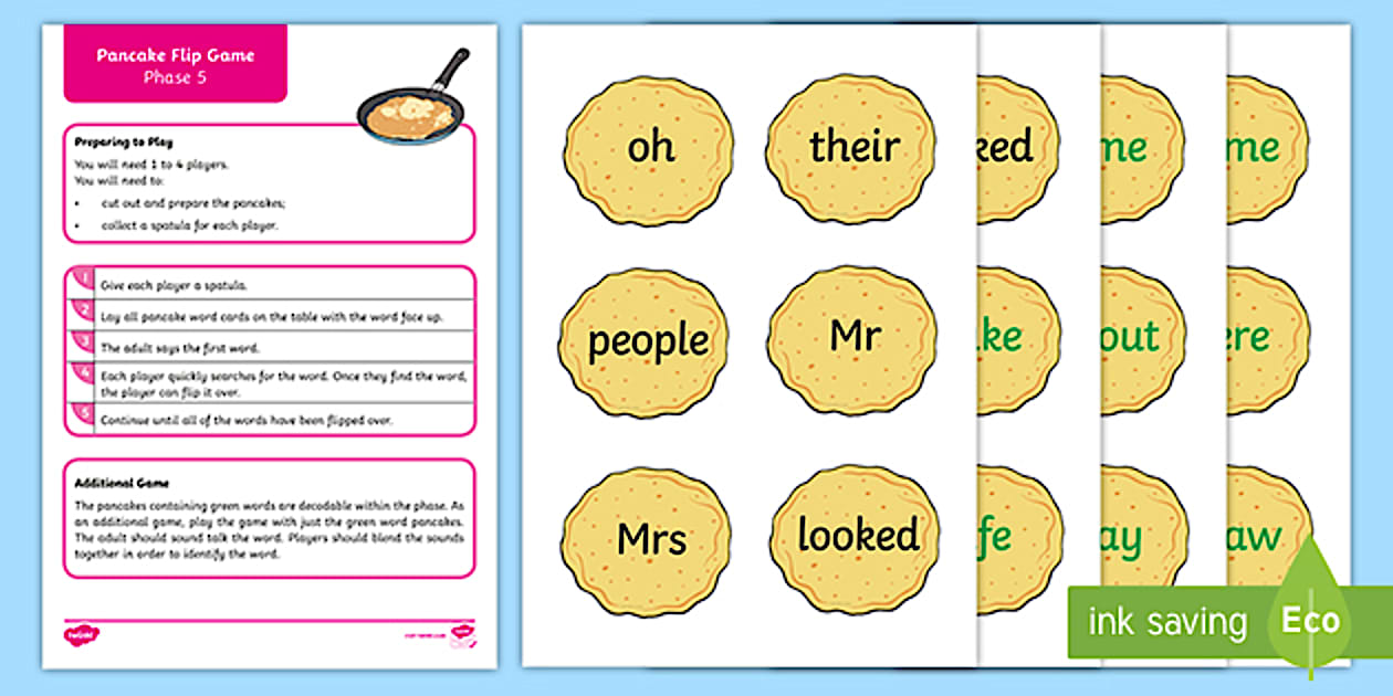 Phase 5 Tricky Word Pancake Flip Game (teacher made)