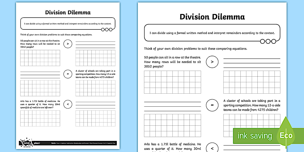 Division Dilemma Worksheet (teacher made) - Twinkl