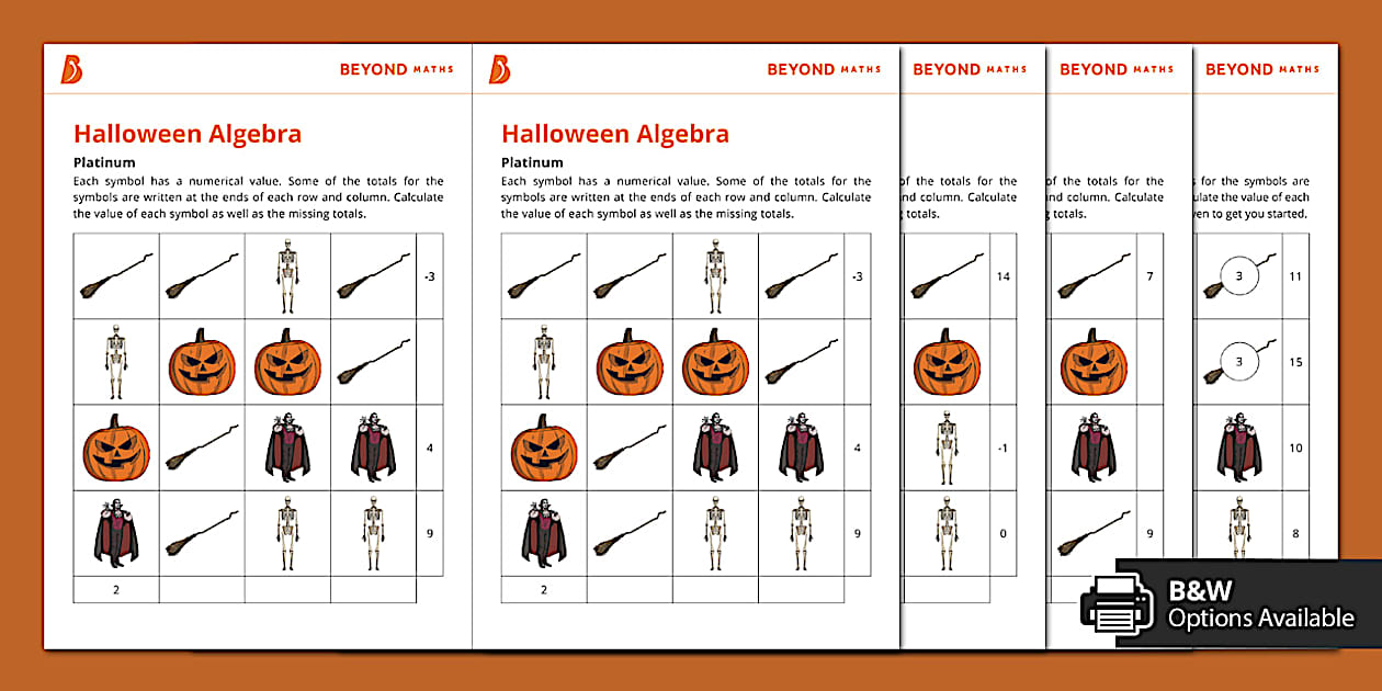 Beyond Secondary: Halloween Algebra KS3 Maths Worksheets