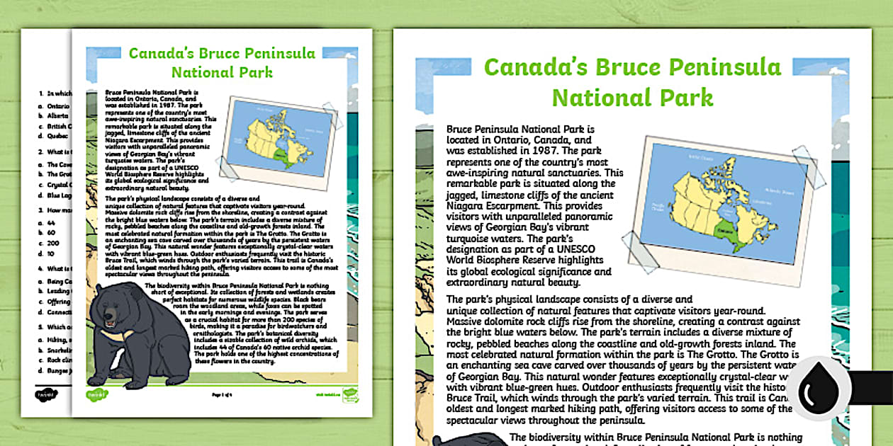 Canada's Bruce Peninsula National Park Reading Comprehension