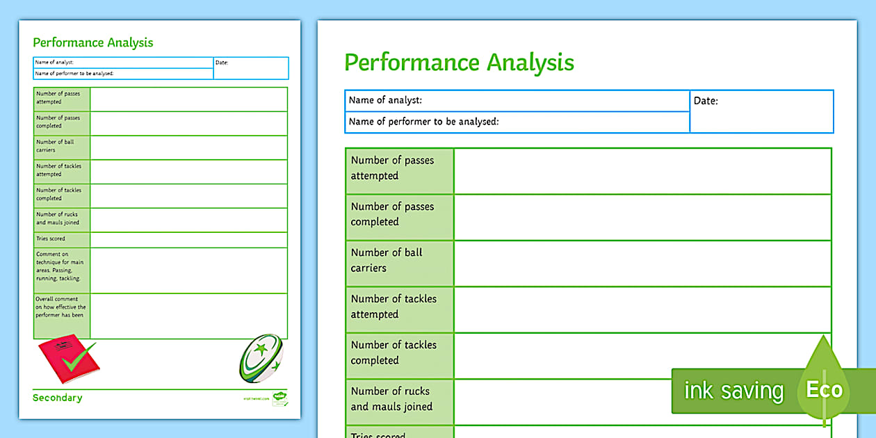 Rugby: Analysis of Performance Worksheet - Twinkl