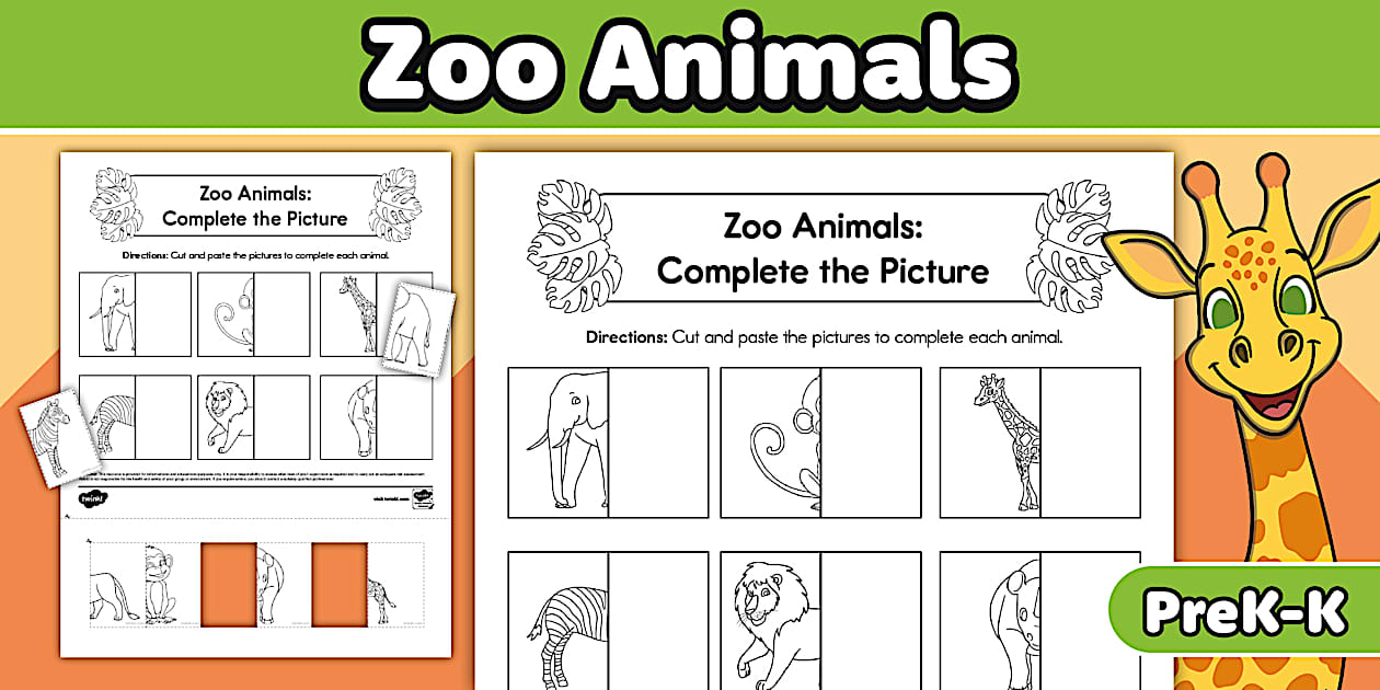 Zoo Animals: Complete the Picture Cut and Paste Worksheet