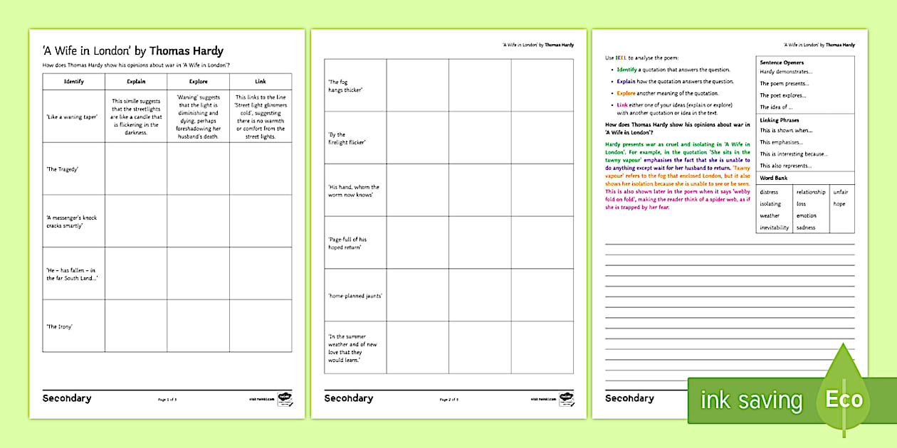 GCSE Poetry Worksheet / Worksheets to Support Teaching On 'A Wife in ...