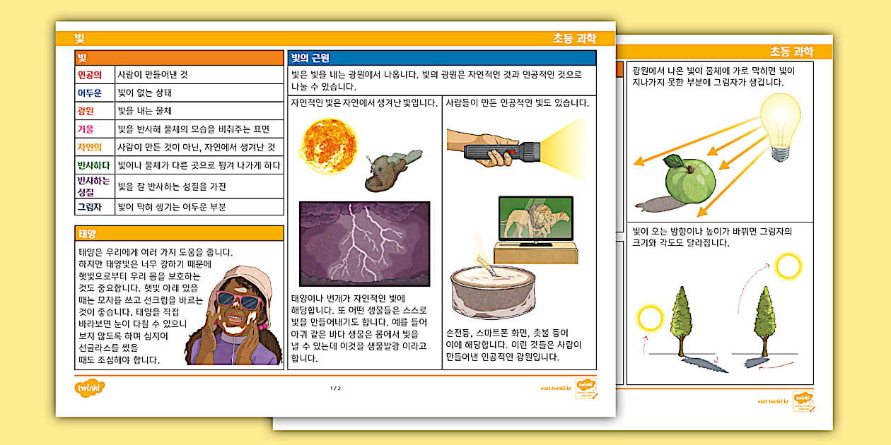 빛에 관한 과학 지식 정리표 | Science: Light: Year 3 Knowledge Organiser