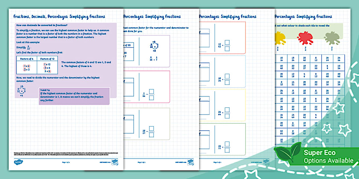 Fractions, Decimals, Percentages: Simplifying Fractions