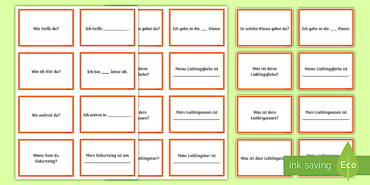 German Role Play Cards - All About Me Conversation Cards