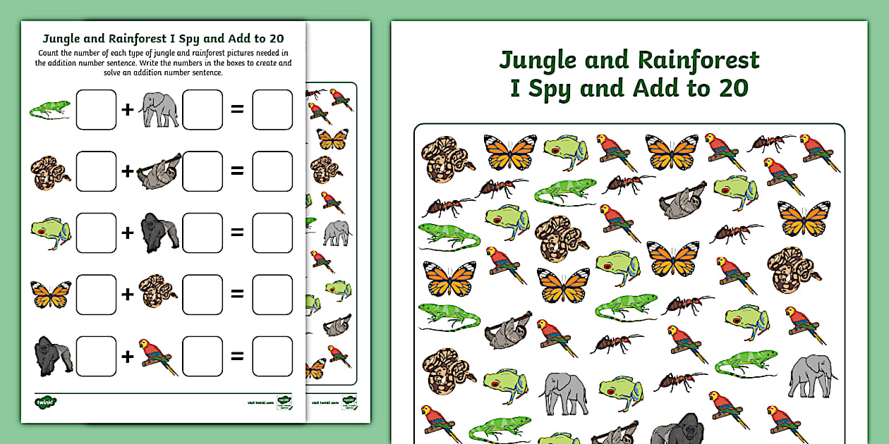 Jungle and Rainforest I Spy and Add to 20 - Twinkl