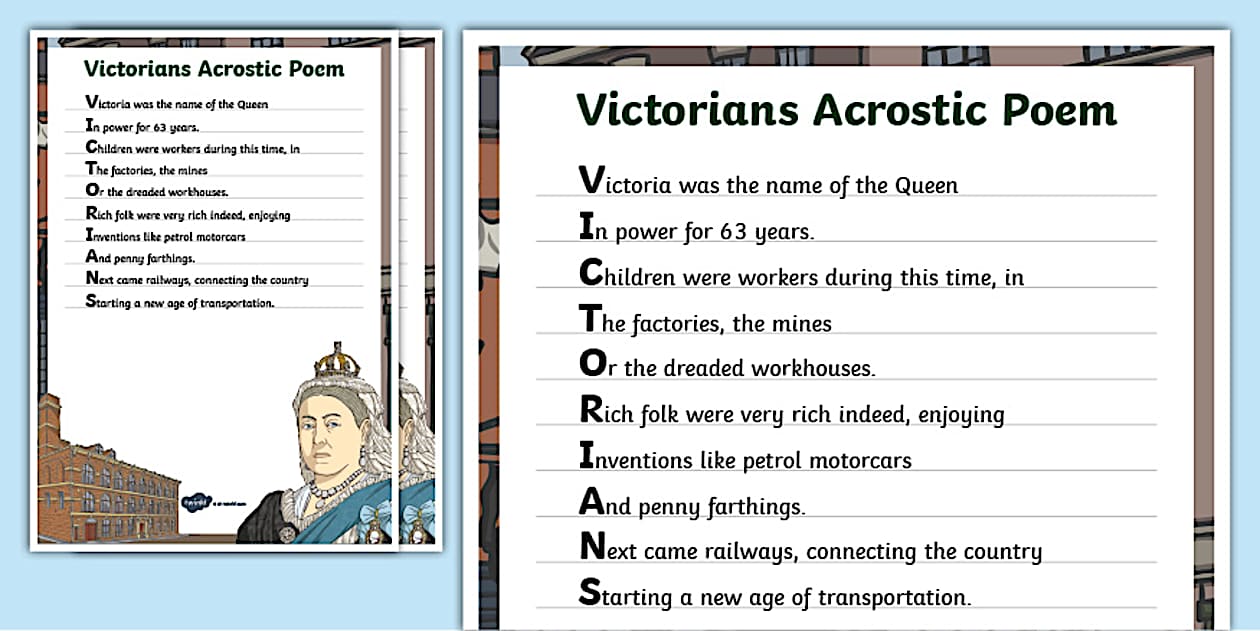 Victorians Acrostic Poem Example - KS2 - History - Victorian