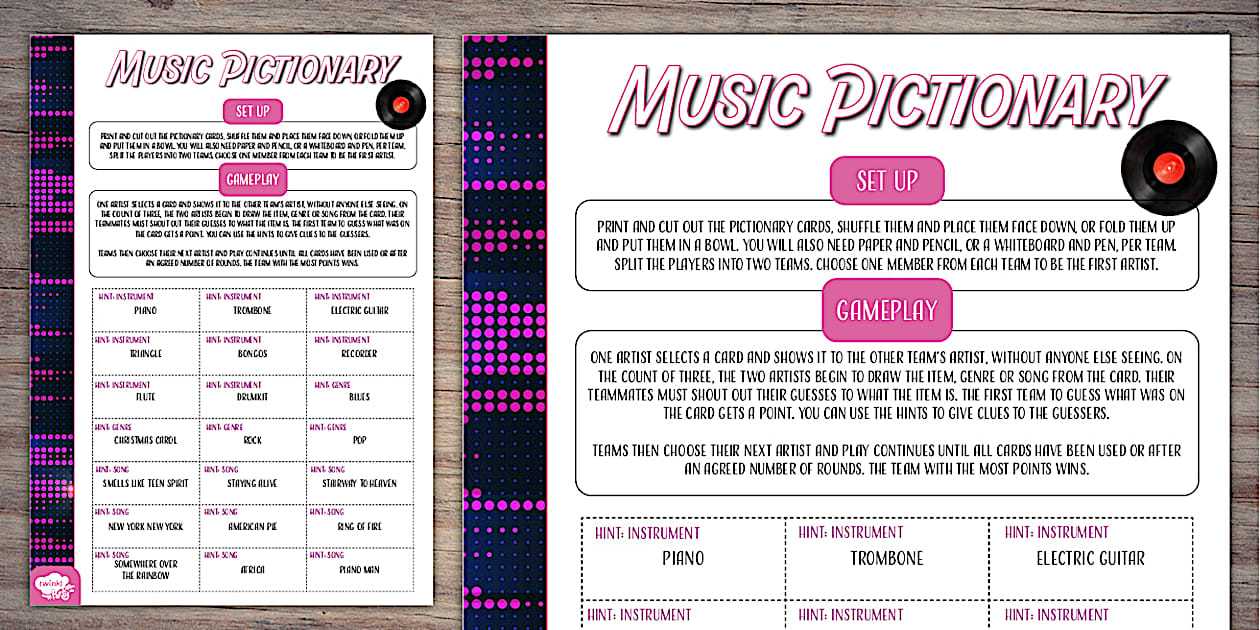 Music Pictionary Game Printable | Twinkl Party