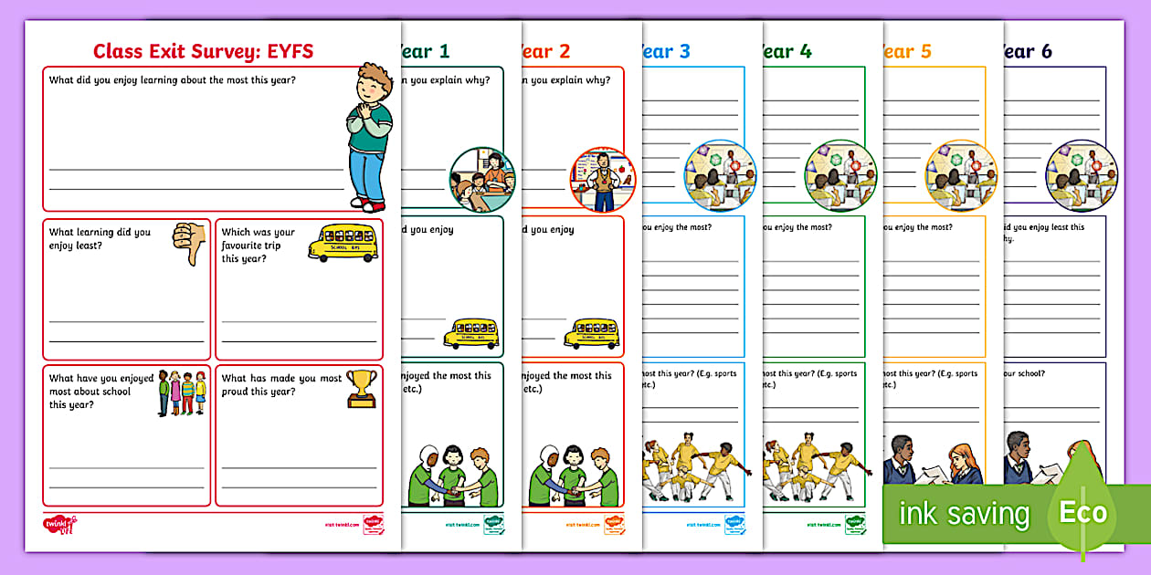 Pupil Voice Class Exit Survey Forms Pack (teacher made)
