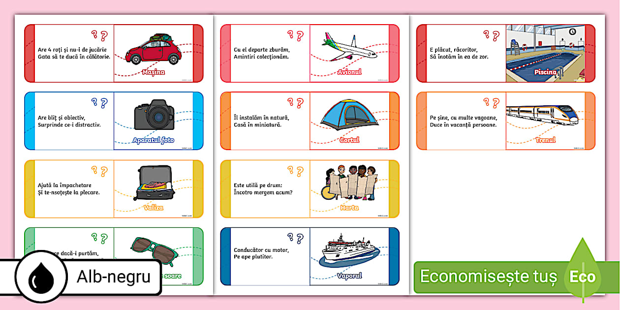 Călătorie – Cartonașe cu ghicitori (teacher made)