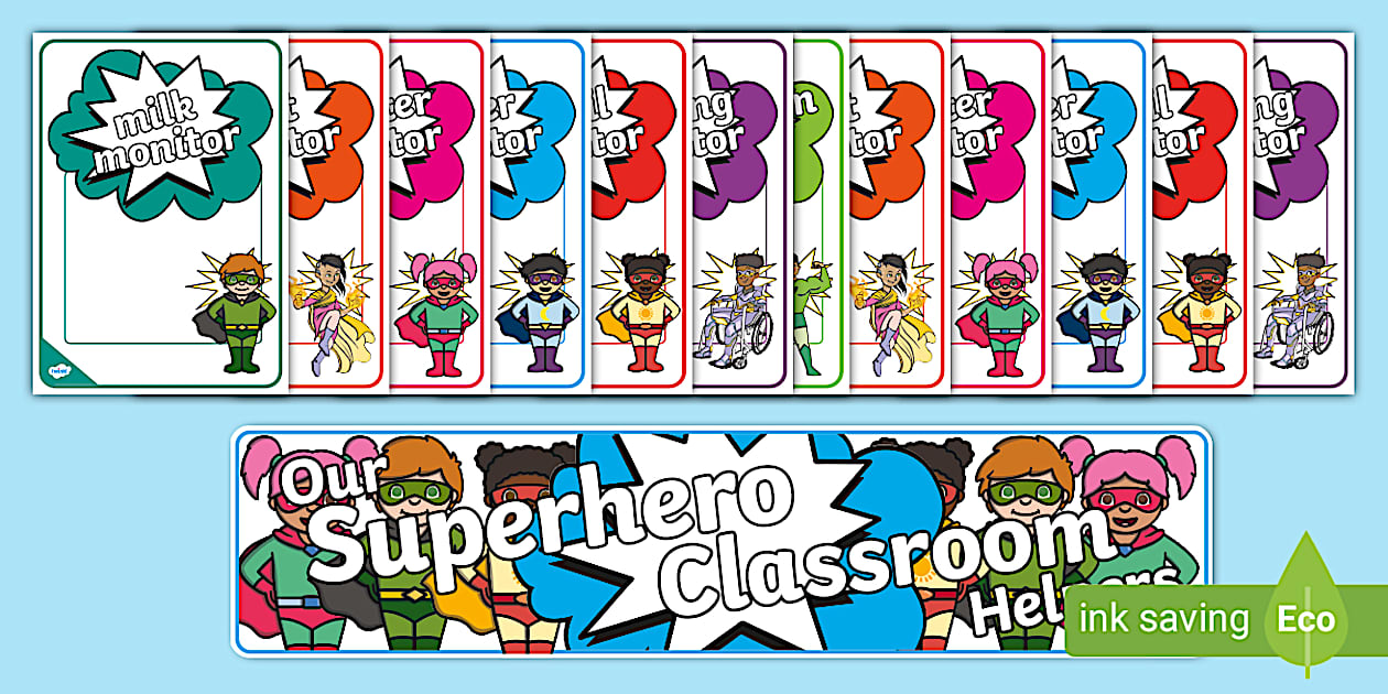 Superhero Helpers Classroom Monitor Display Signs Pack