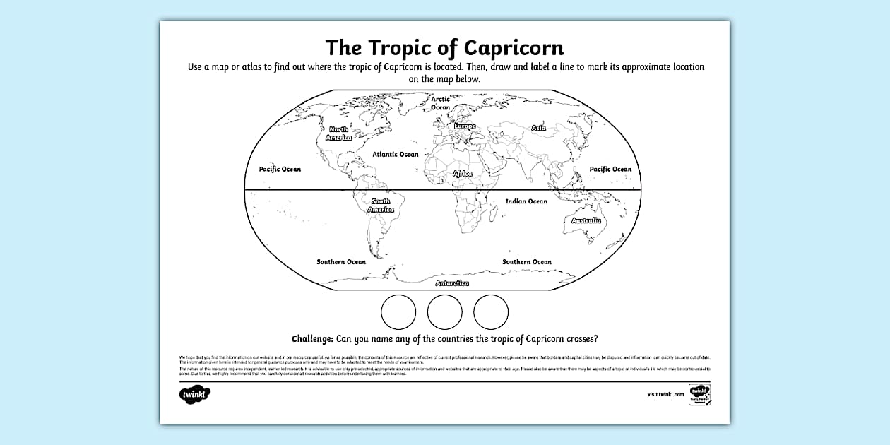 Tropic of Capricorn Line of Latitude Map Activity - Twinkl