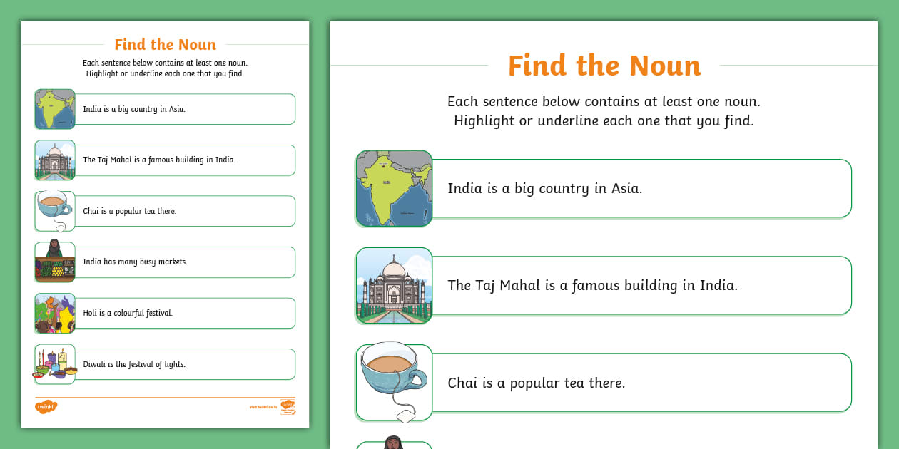 India Find the Noun Worksheet (teacher made) - Twinkl