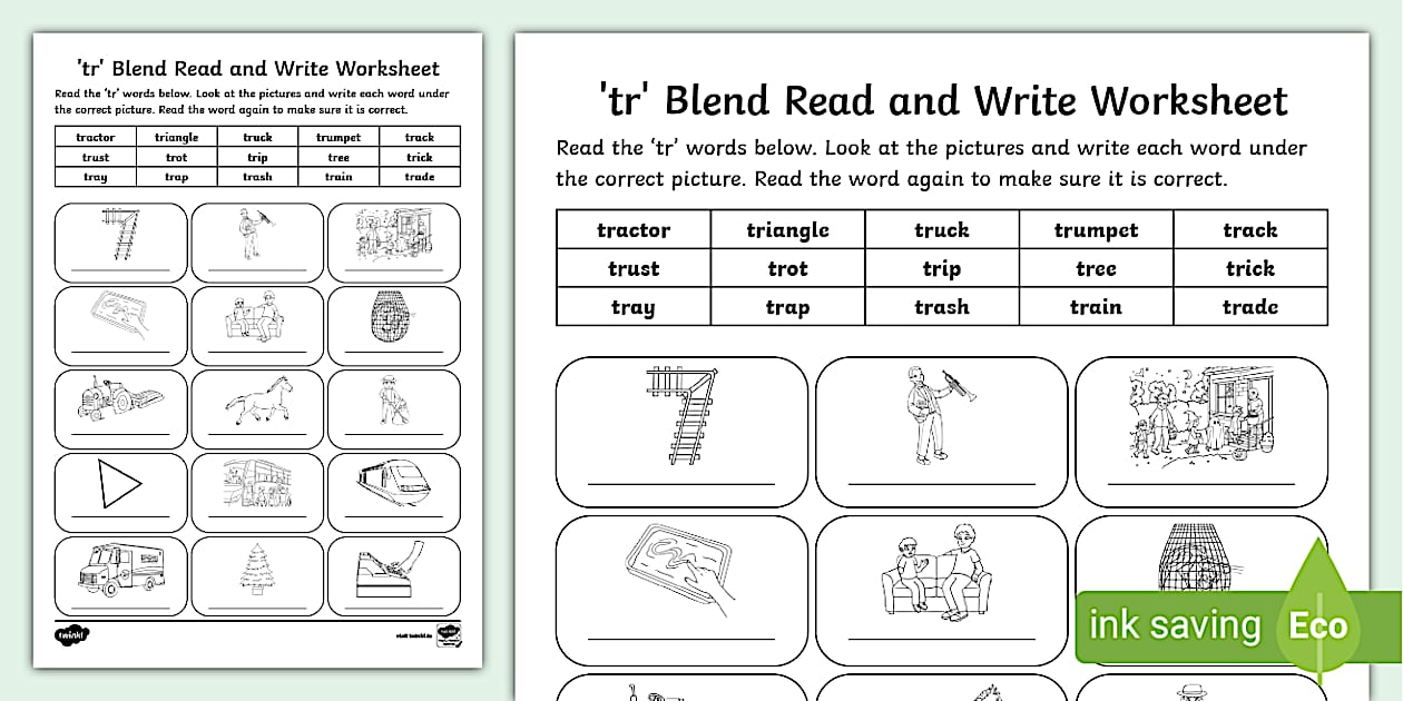 'tr' Blend Read and Write Worksheet (teacher made) - Twinkl