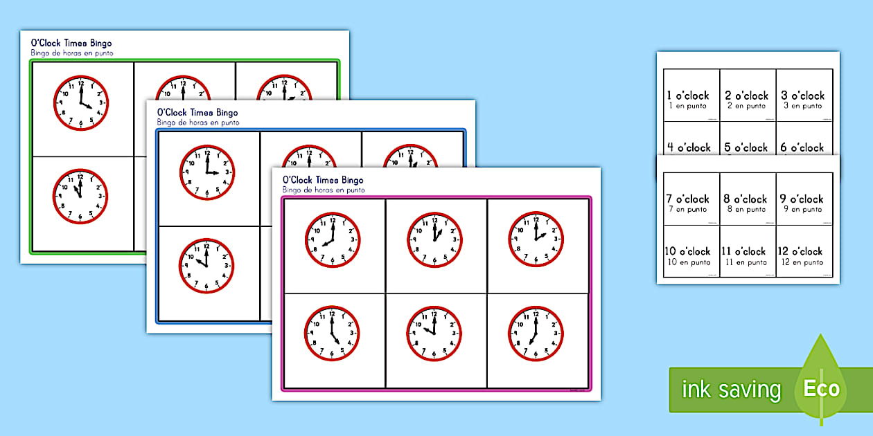 O' Clock Time English/Spanish Bingo (teacher made) - Twinkl