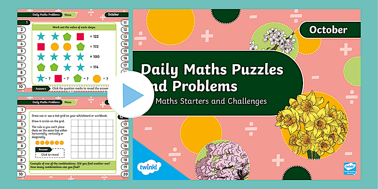 October Year 3/4 Maths Puzzle and Problem Starters - Twinkl